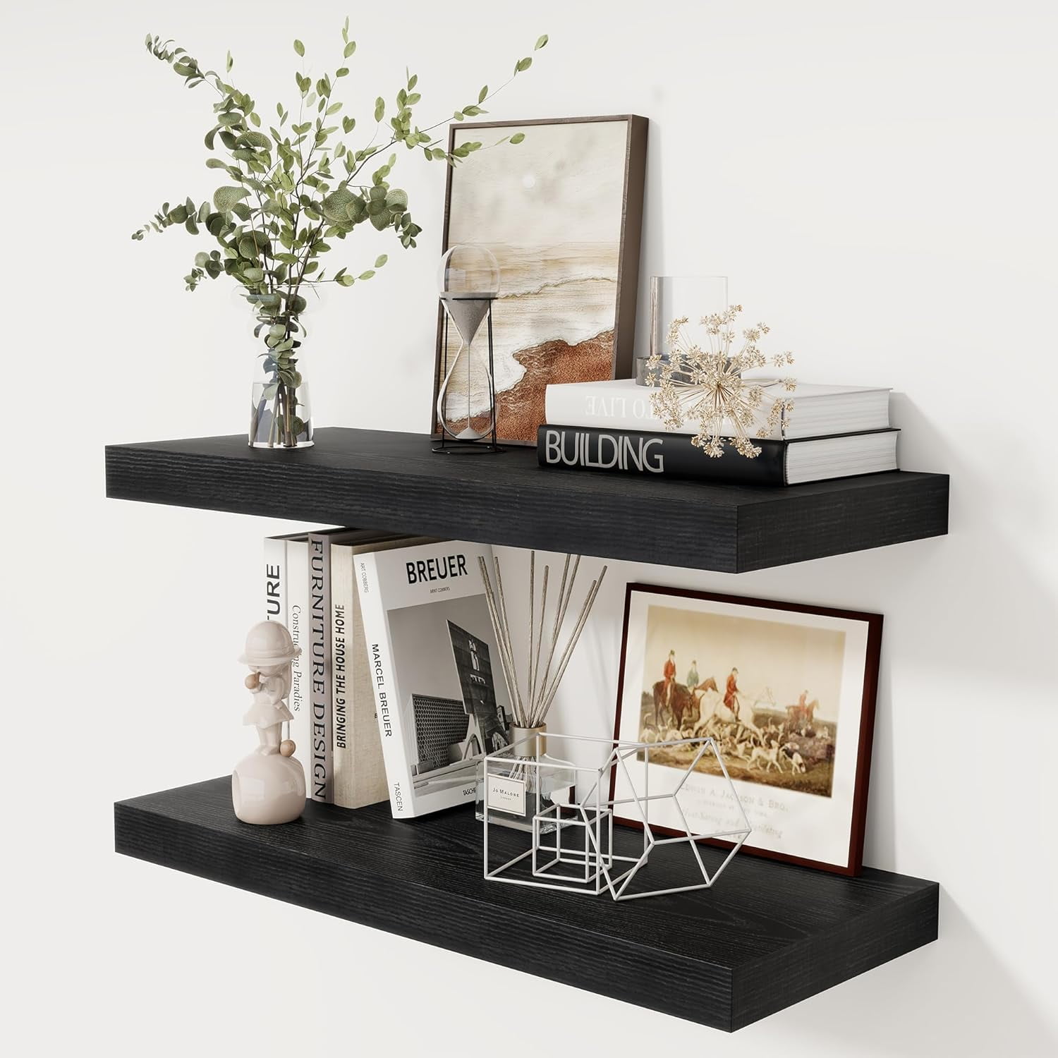 Black Floating Shelves 30" W x 12" D, 12 Inch Deep Floating Shelf for ...