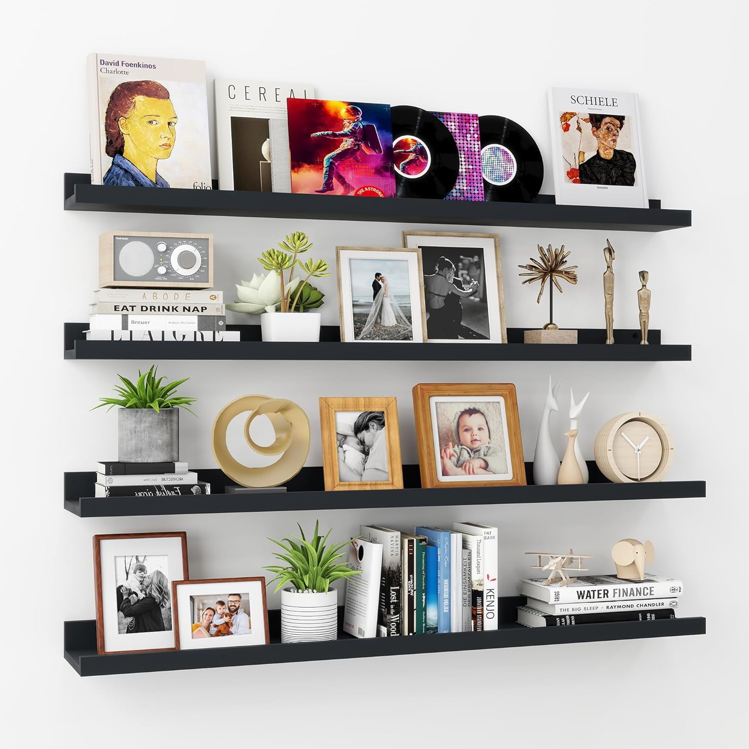 Black Floating Shelves | Picture Ledge Shelf Set of 4 | 36 Inch Picture ...