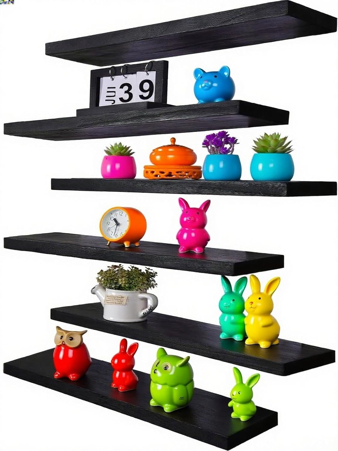 Black Floating Shelves for Wall 24" Rustic Wood Deep Wall Mounted ...
