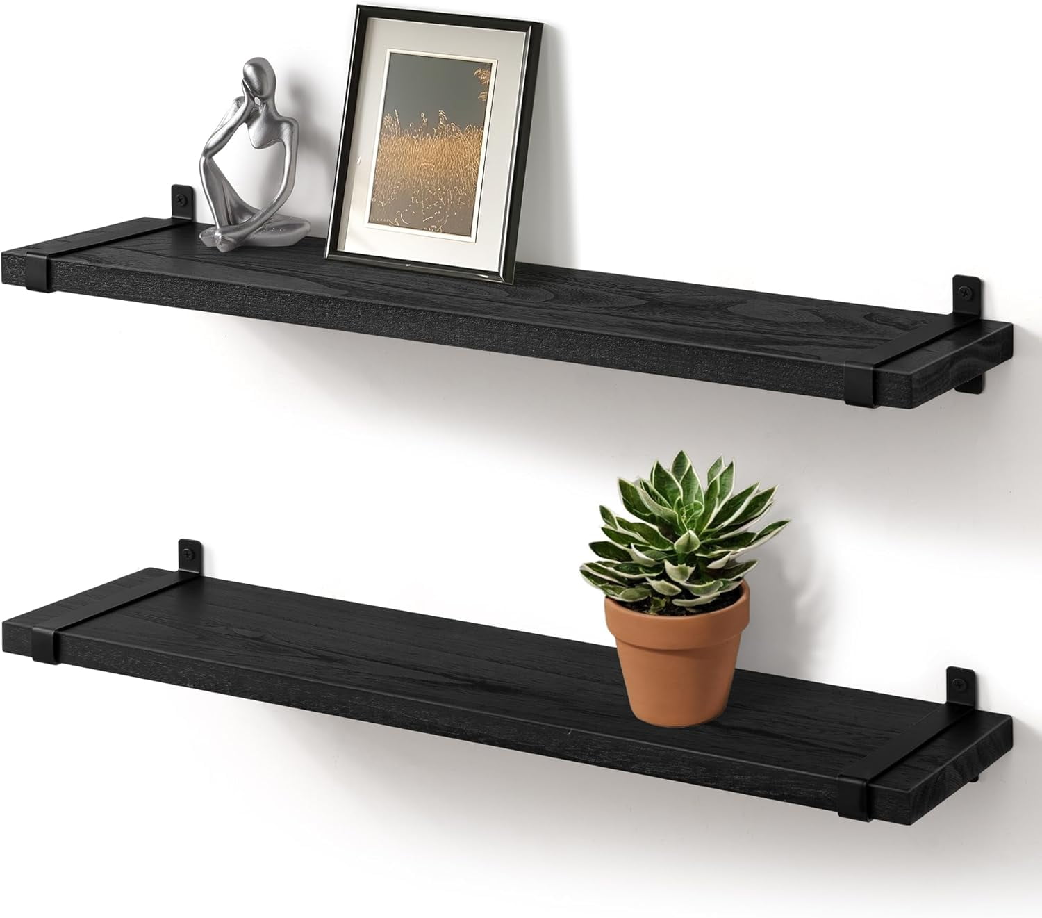 Black Floating Shelves for Wall 24 Inch Long Wall Mounted Shelves ...