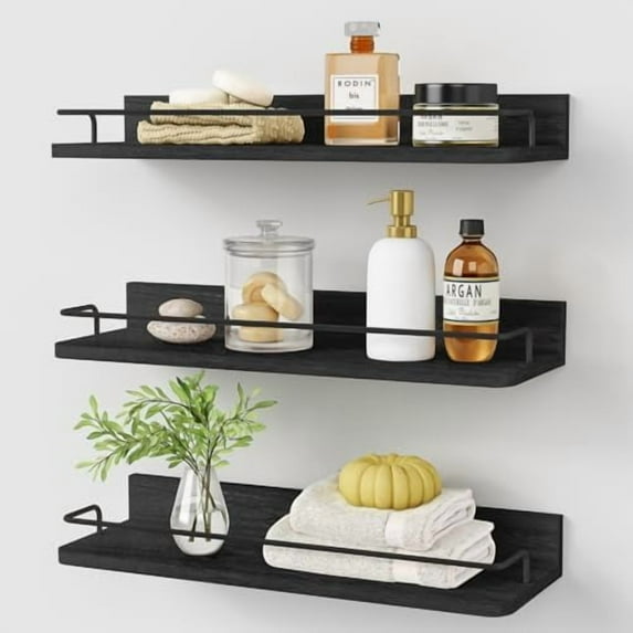 Black Floating Shelves for Wall, Bahtroom Wall Shelves Over Toilet ...
