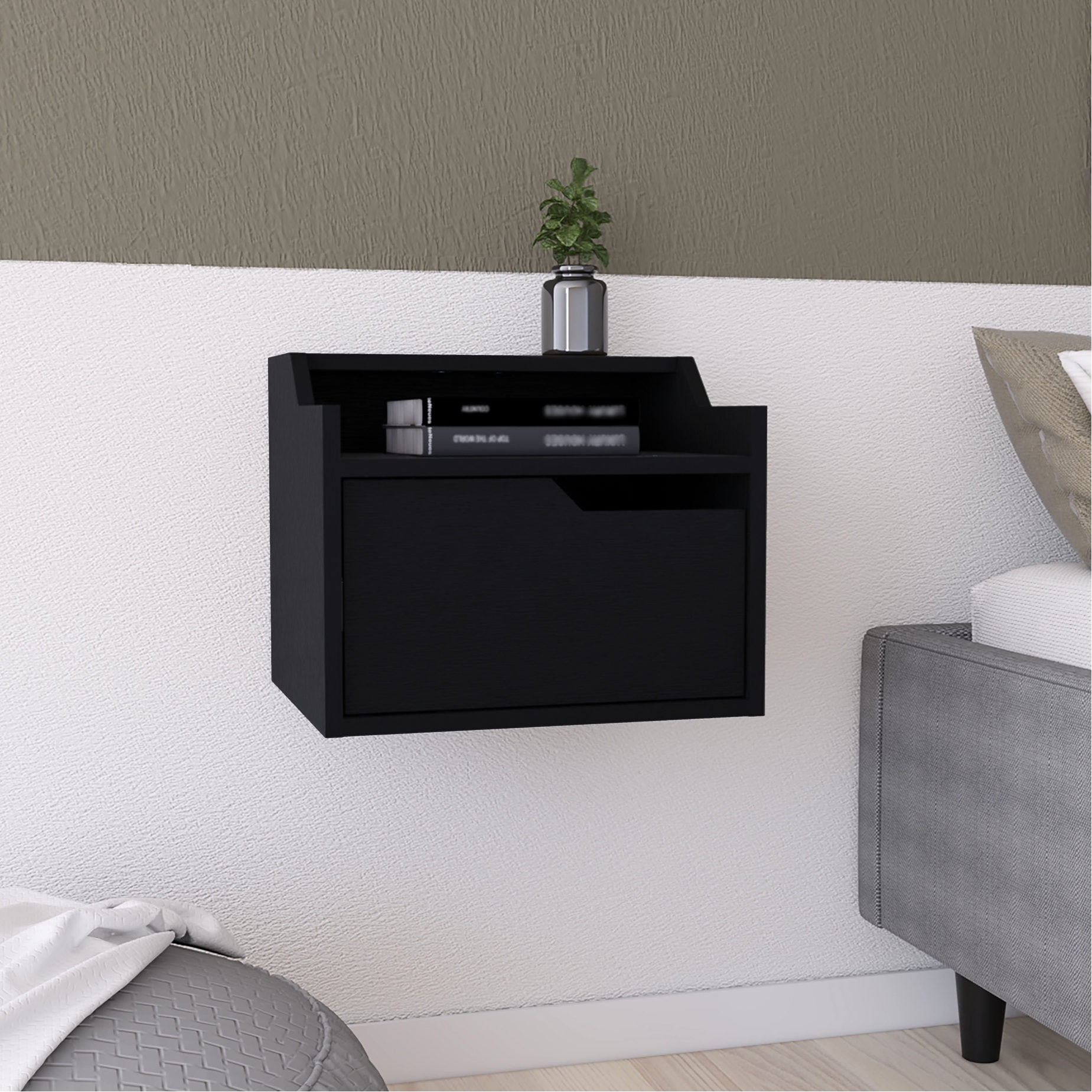 Black Floating Style | Roomy Drawer for Bedtime Items | Bedroom Décor ...