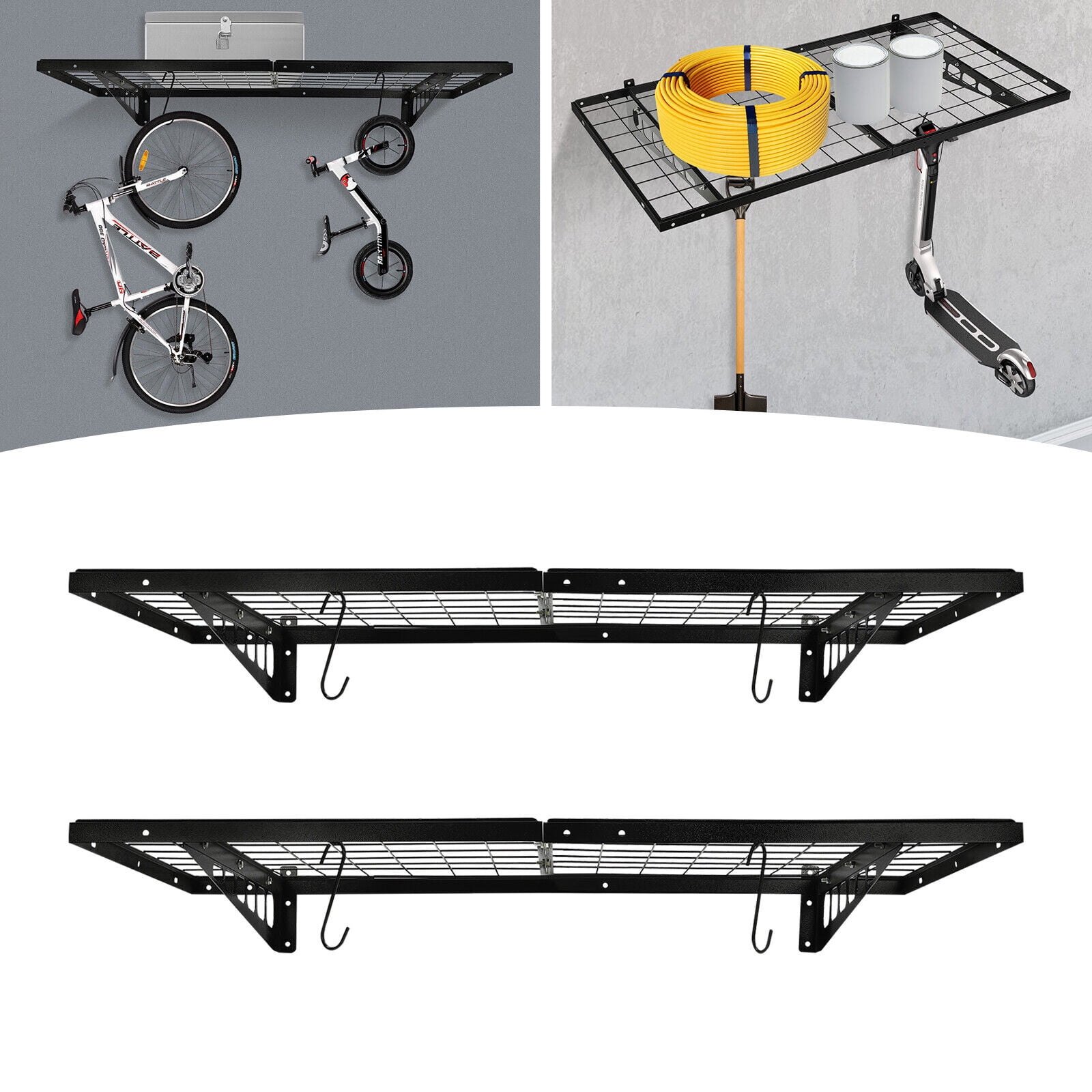 Black Floating Wall Shelf Garage Storage Rack 2-Pack Wall Mounted Tool ...