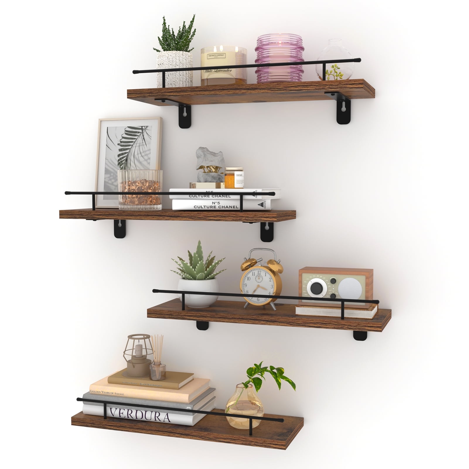 Pharege Black Floating Wall Shelves, Decorative Wood, 4-Pack - Walmart.com