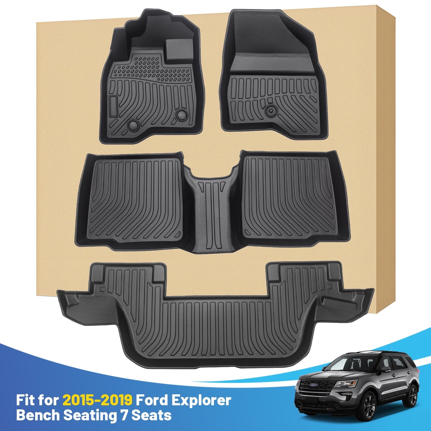 Heavy Duty All-Weather Floor Mats for 2015-2019 Ford Explorer 7 Seats ...