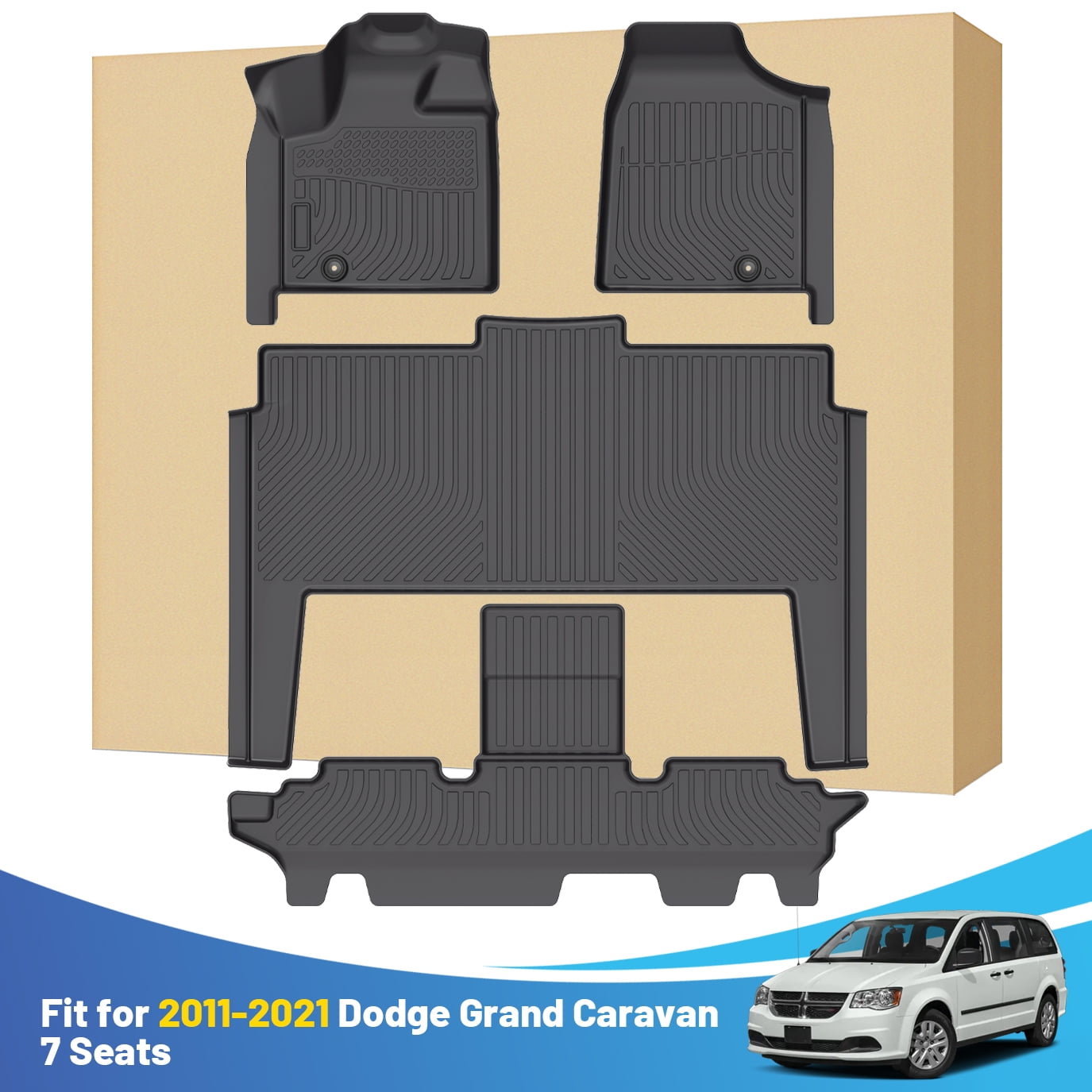 Black Floor Mats Liners Replacement for Grand Caravan 7 Seats 2011-2021 ...
