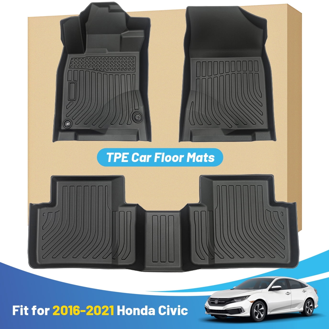 Black Floor Mats Liners Replacement for Honda Civic Sedan 10th 2016 ...