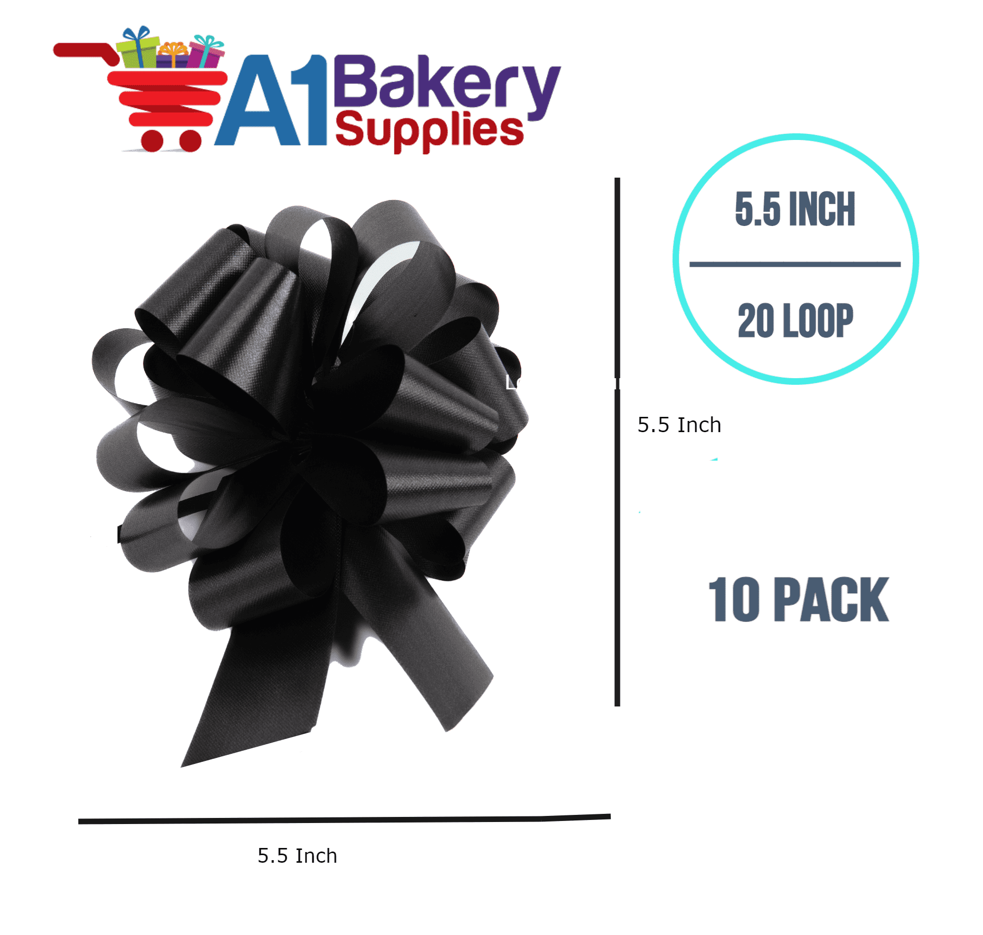 Black Flora Satin Pull Bows – 5.5 Inch 20 Loops, 10-Pack | Easy to ...