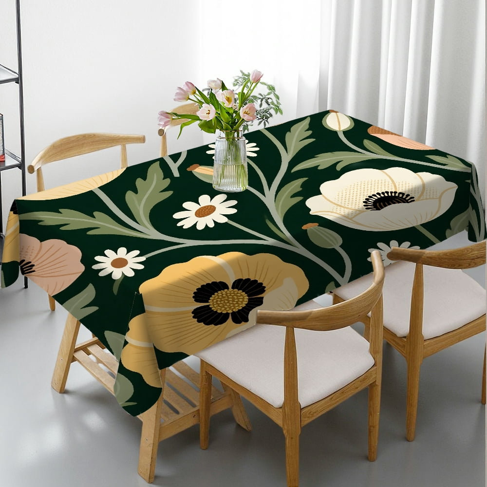 Black Floral(1) Tablecloths for dining table, 2D Flat Printing ...