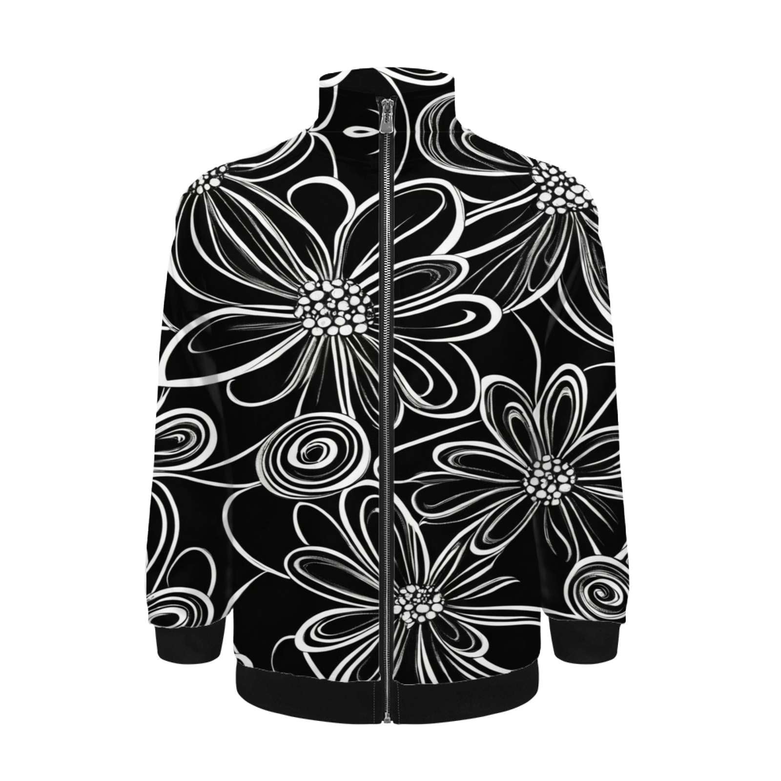 Black Floral Abstract Design Jacket Men's Street Cool Long Sleeves Coat Personality Tops ...
