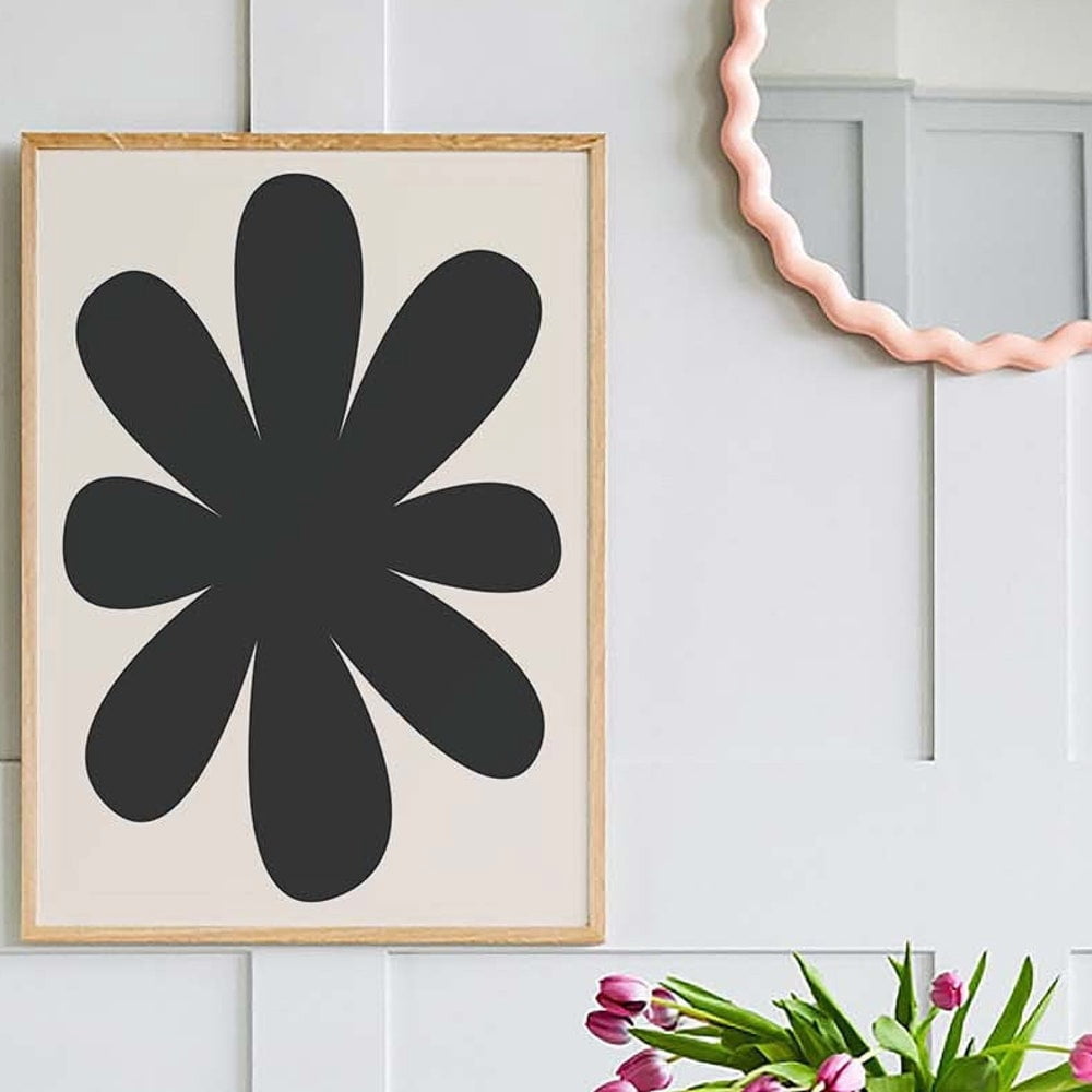 Black Floral Abstract Print Neutral Retro Art Cute Trendy Wall Art ...