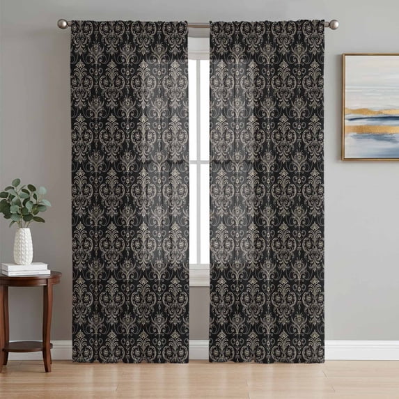 Black Floral Abstract Sheer Curtains for Living Room Bedroom Vintage ...