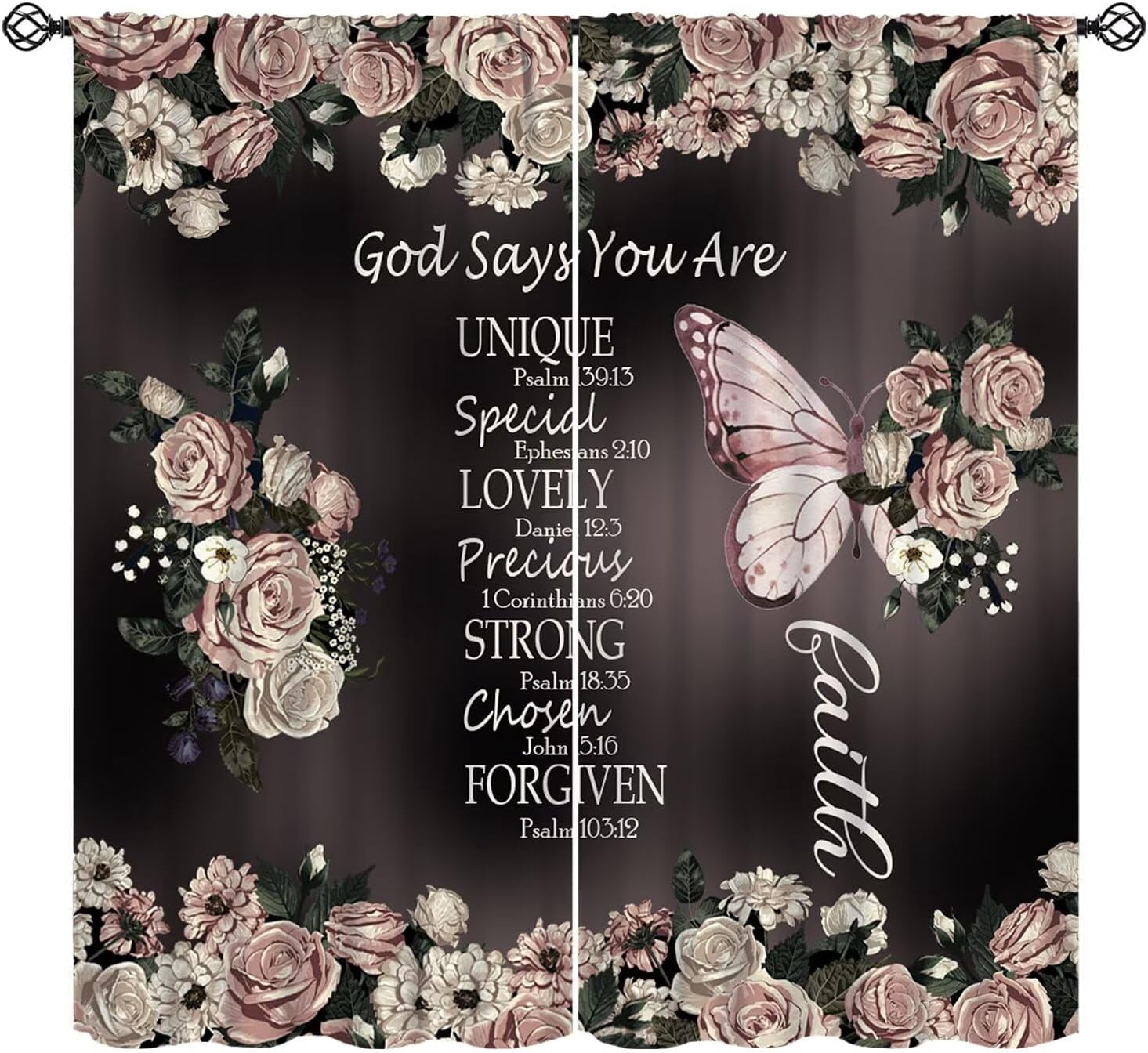Black Floral Bible Verse Quotes Curtain Vintage Dark Rose Window ...