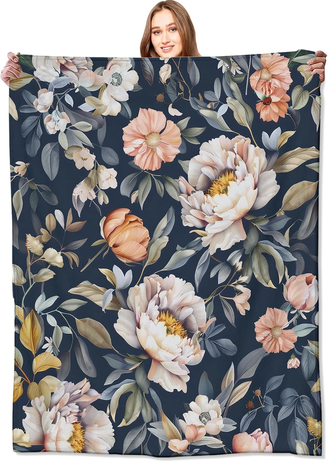 Black Floral Blanket,Vintage Flower Peony Chic Romantic Retro Rustic ...