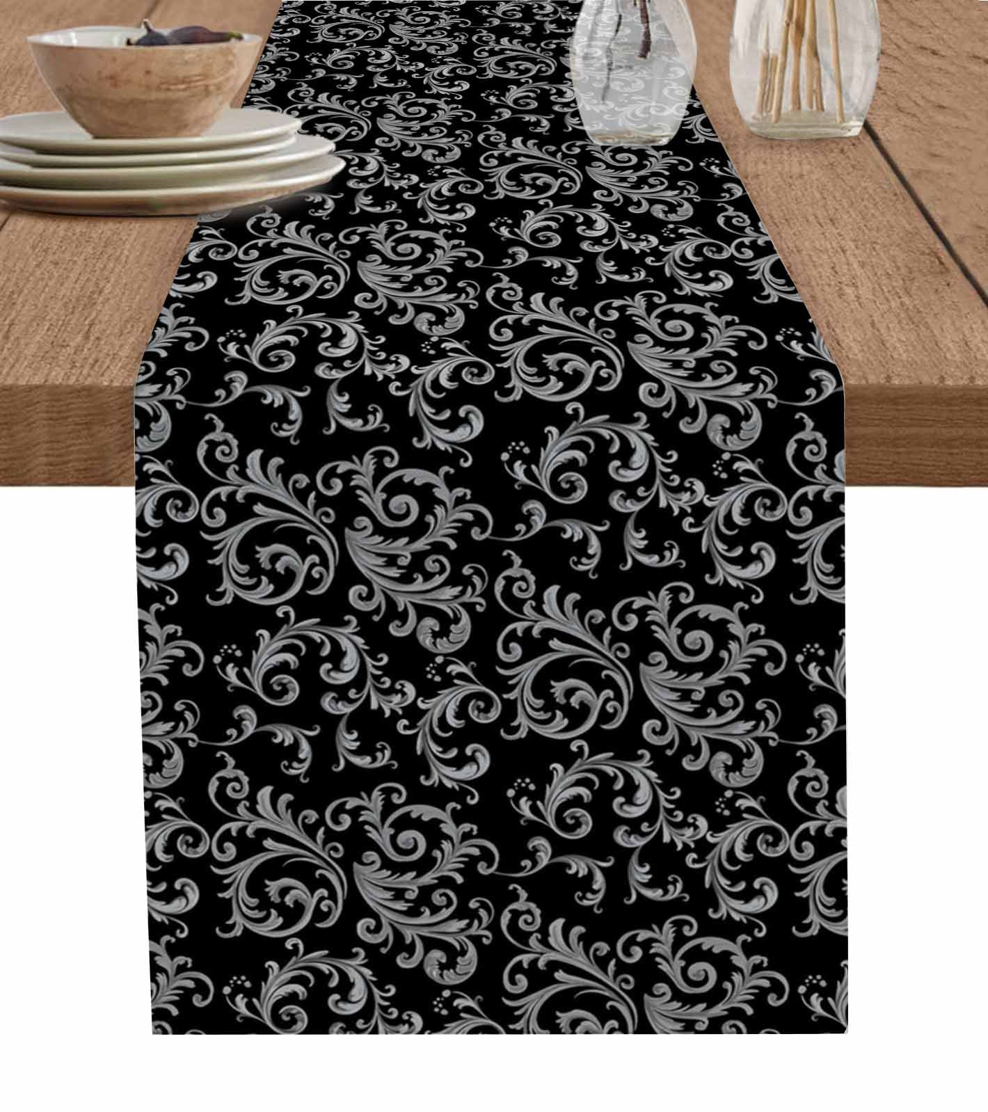 Black Floral Burlap Cotton Table Runner 13x48 Inches Long, Vintage ...