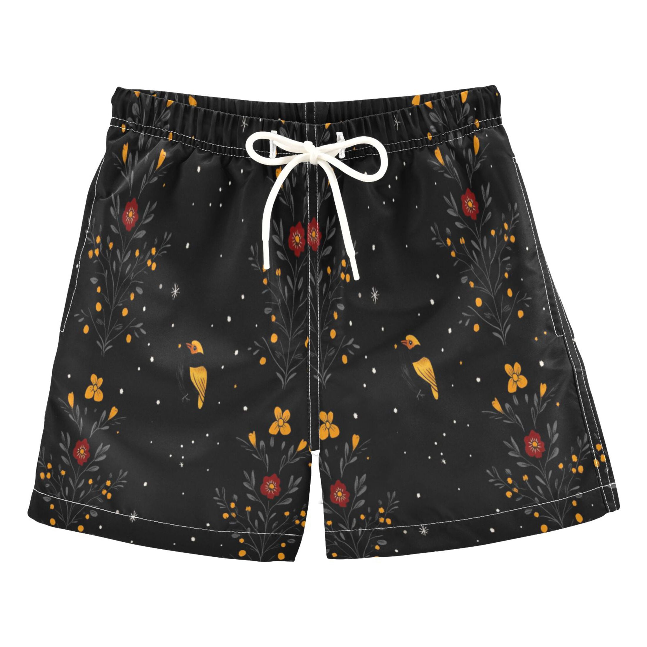 Black Floral Design Boys' Swim Trunks Beach Pool Shorts Quick Dry Soft ...