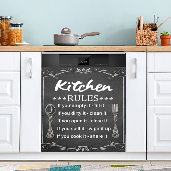 Black Floral Dishwasher Magnet Cover Reuseable Refrigerator Magnet ...