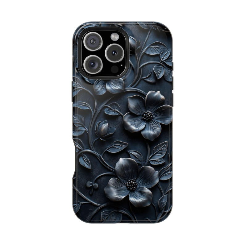Black Floral Embossed Vines Decorative Elegant Artwork Phone Case with ...