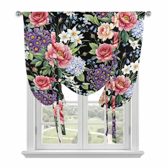 Black Floral Farmhouse Tie Up Curtains for Window, Thermal Insulated ...