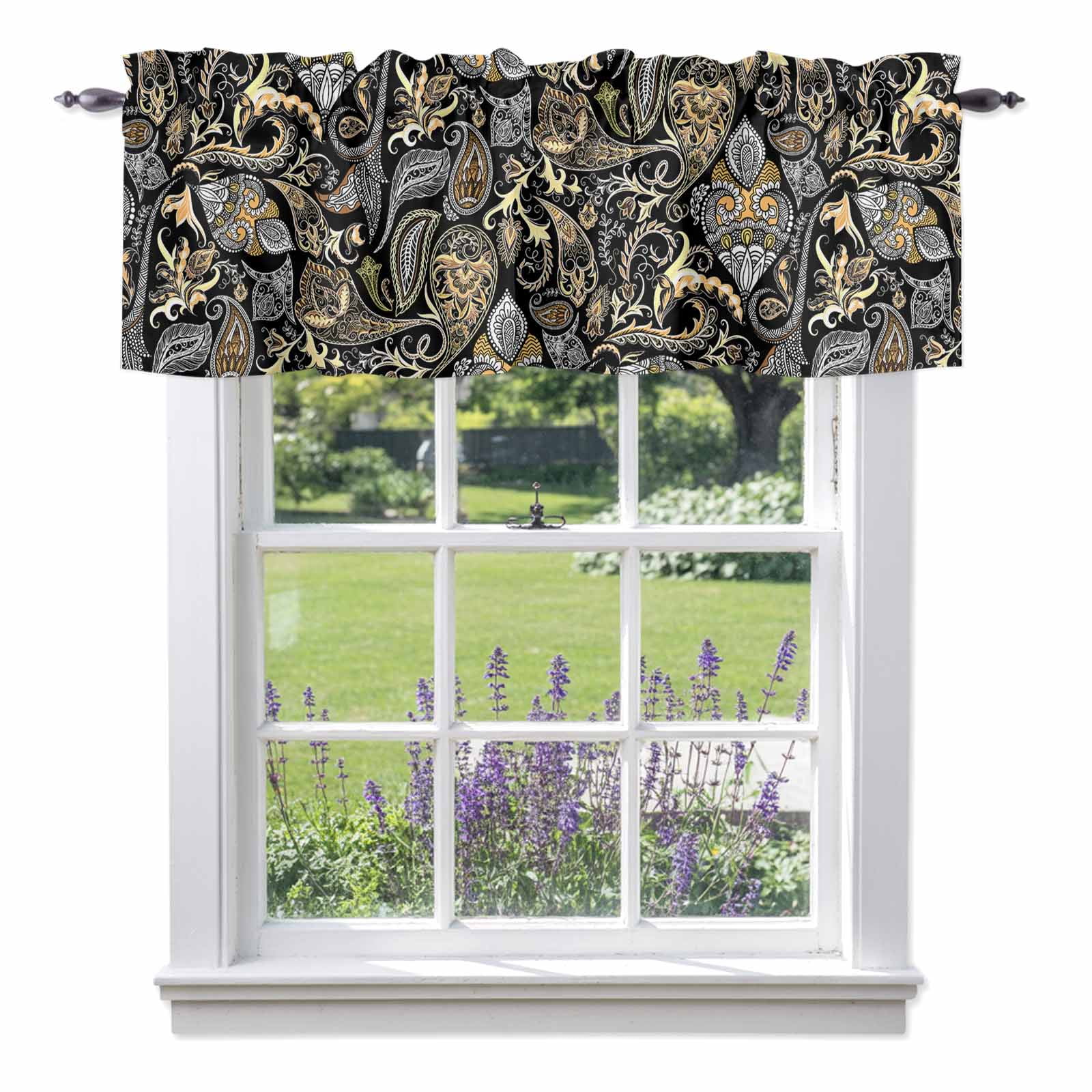 Black Floral Kitchen Curtain Valances for Windows Farmhouse Short ...