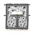 Black Floral Kitchen Curtains Sets for Windows 3 Piece, Retro Flowers ...