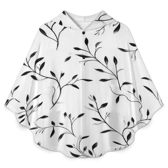 Black Floral Seamless Pattern Blanket Oversized Wearable Hooded Blanket ...