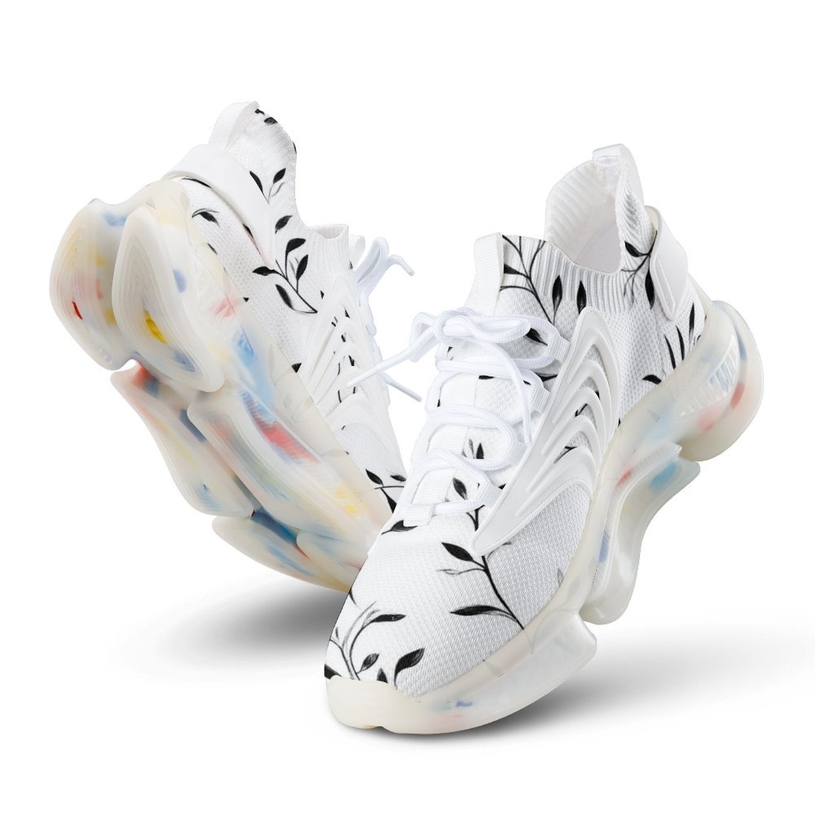Black Floral Seamless Pattern Walking Shoes for Men Woman Lightweight ...