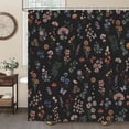 Black Floral Shower Curtain, Boho Flower Leaves Vintage Rustic ...
