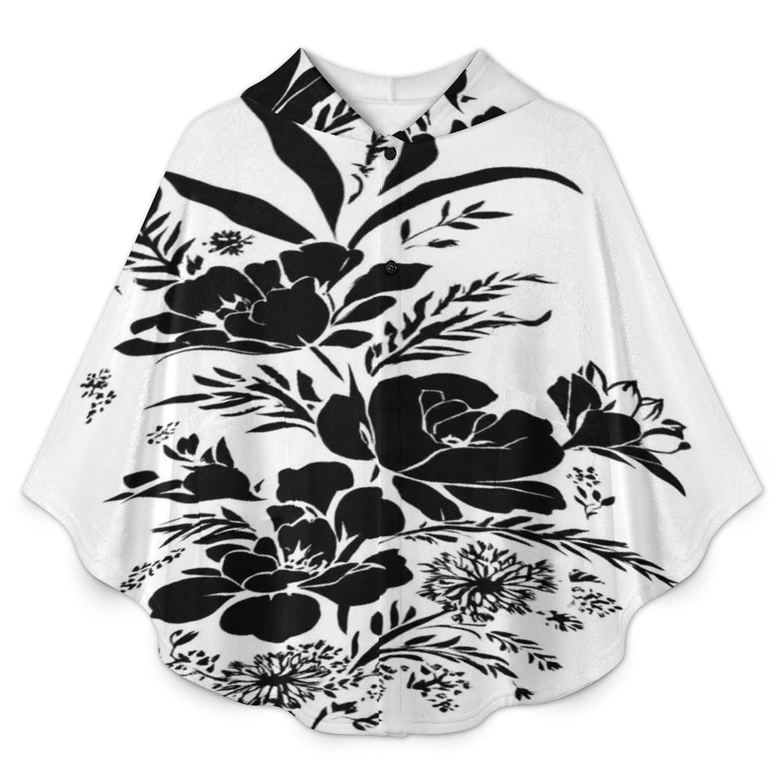 Black Floral Silhouette Design Art Blanket Oversized Wearable Hooded ...
