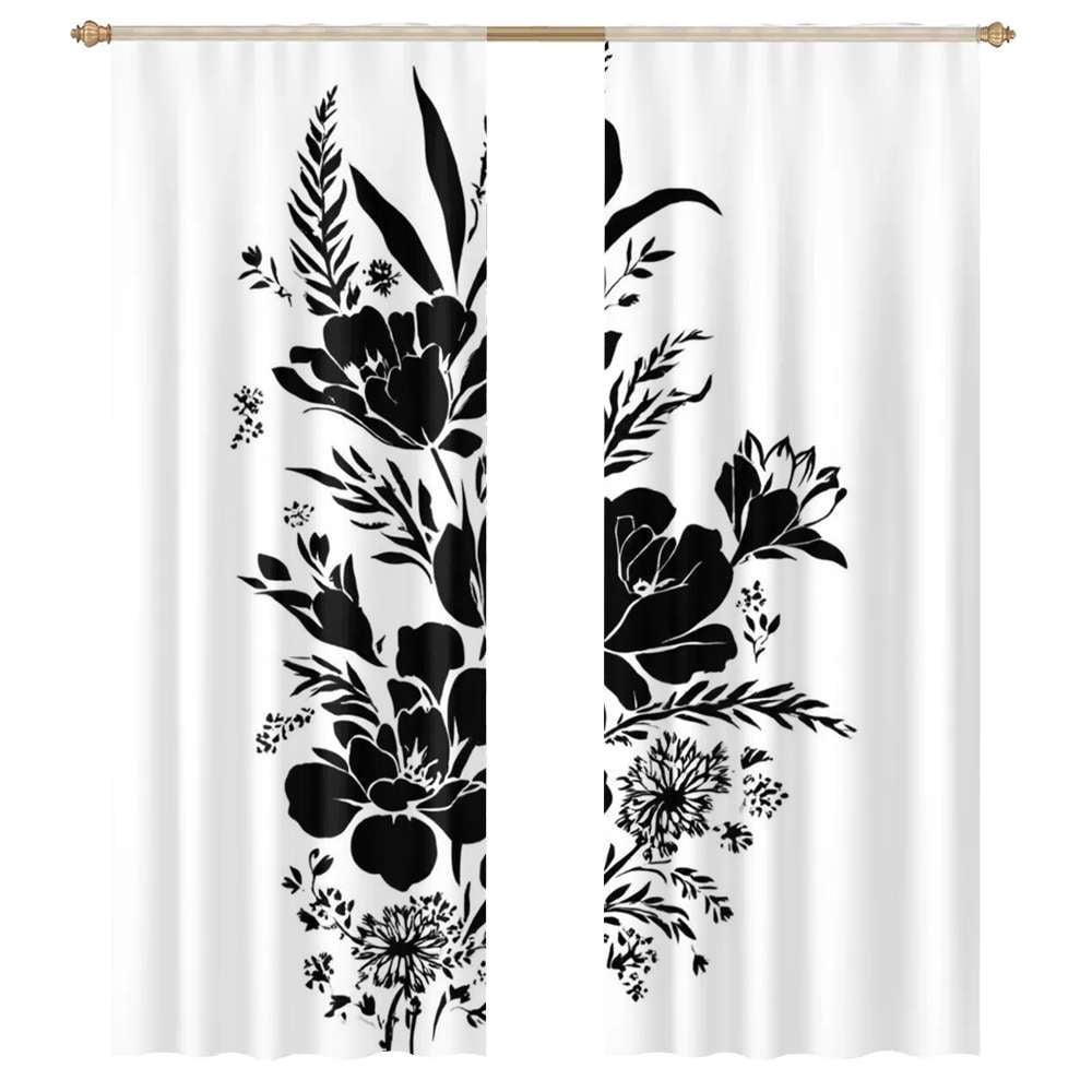 White And Black Floral Curtainsnull