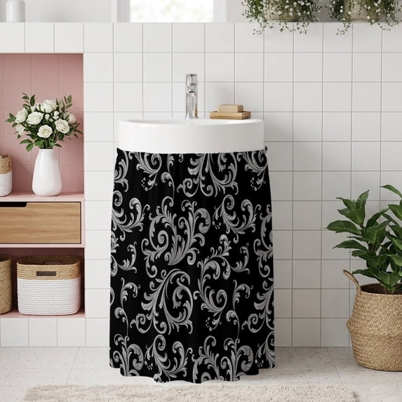 Black Floral Small Cabinet Curtain 11''x13'', Vintage Farmhouse ...