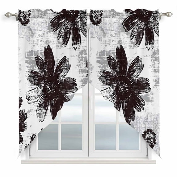 Black Floral Swag Curtain Valance for Window 2 Panels Vintage Flowers ...