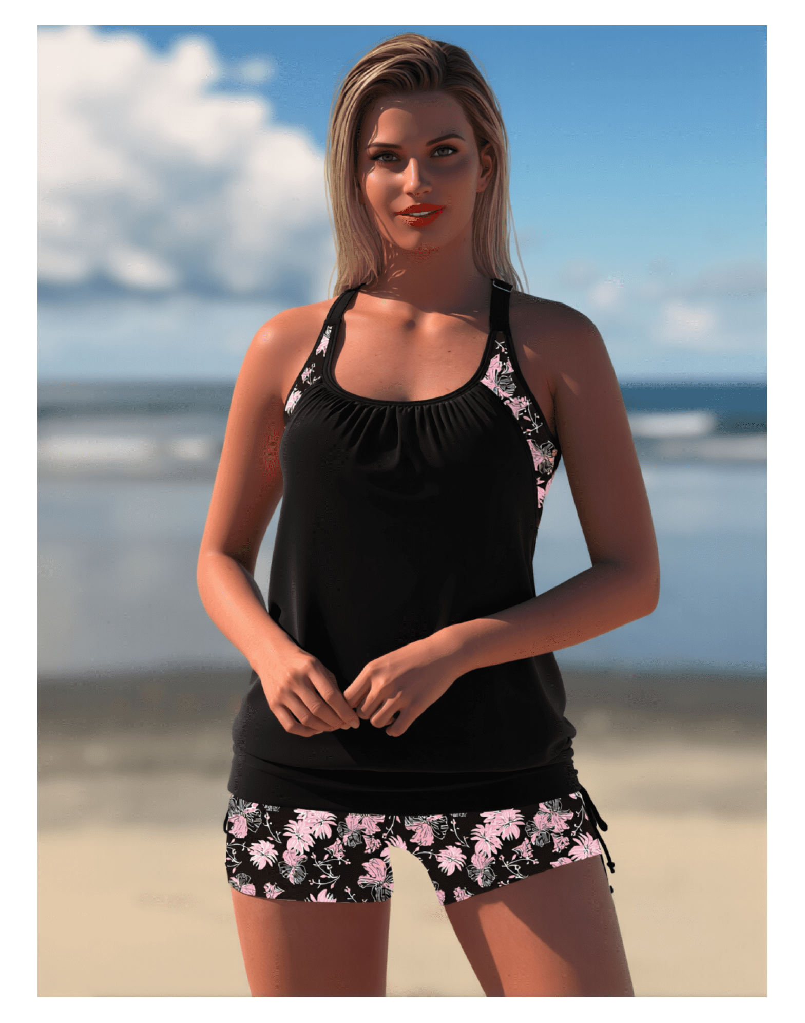 Black Floral Swimsuit Cover-Up Shorts - Women's Beach Swimwear; Belly ...