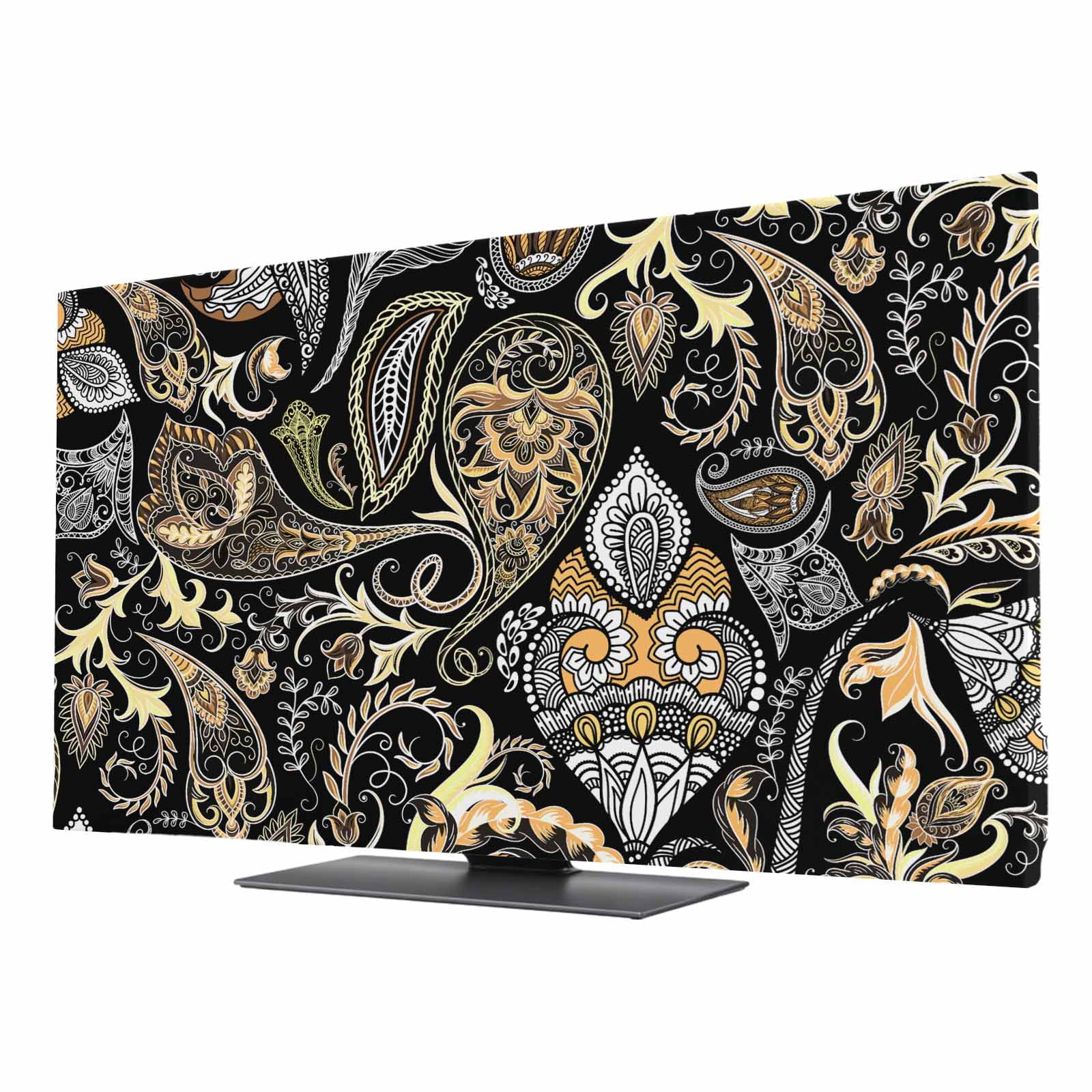 Black Floral TV Cover for 32 Inch Screen, Stretch Fabric Dustproof TV ...