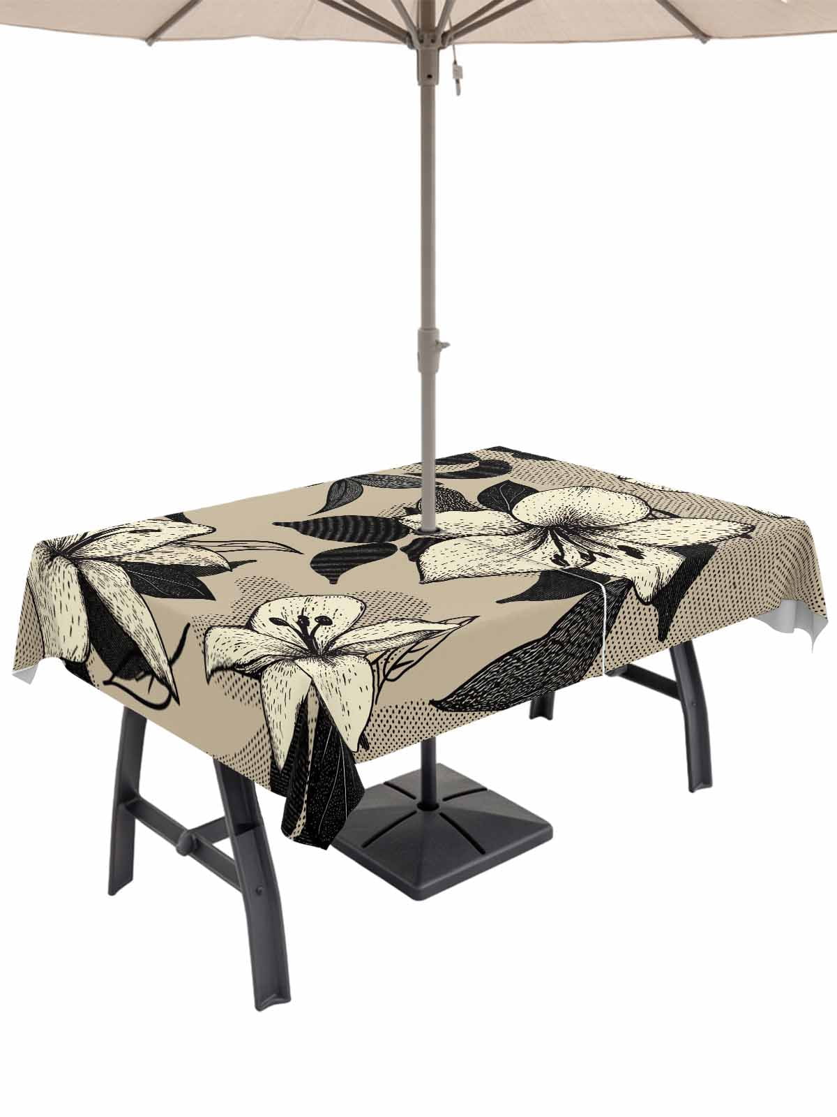 Black Floral Table Cloth Rectangle Outdoor Tablecloth, Vintage Khaki ...