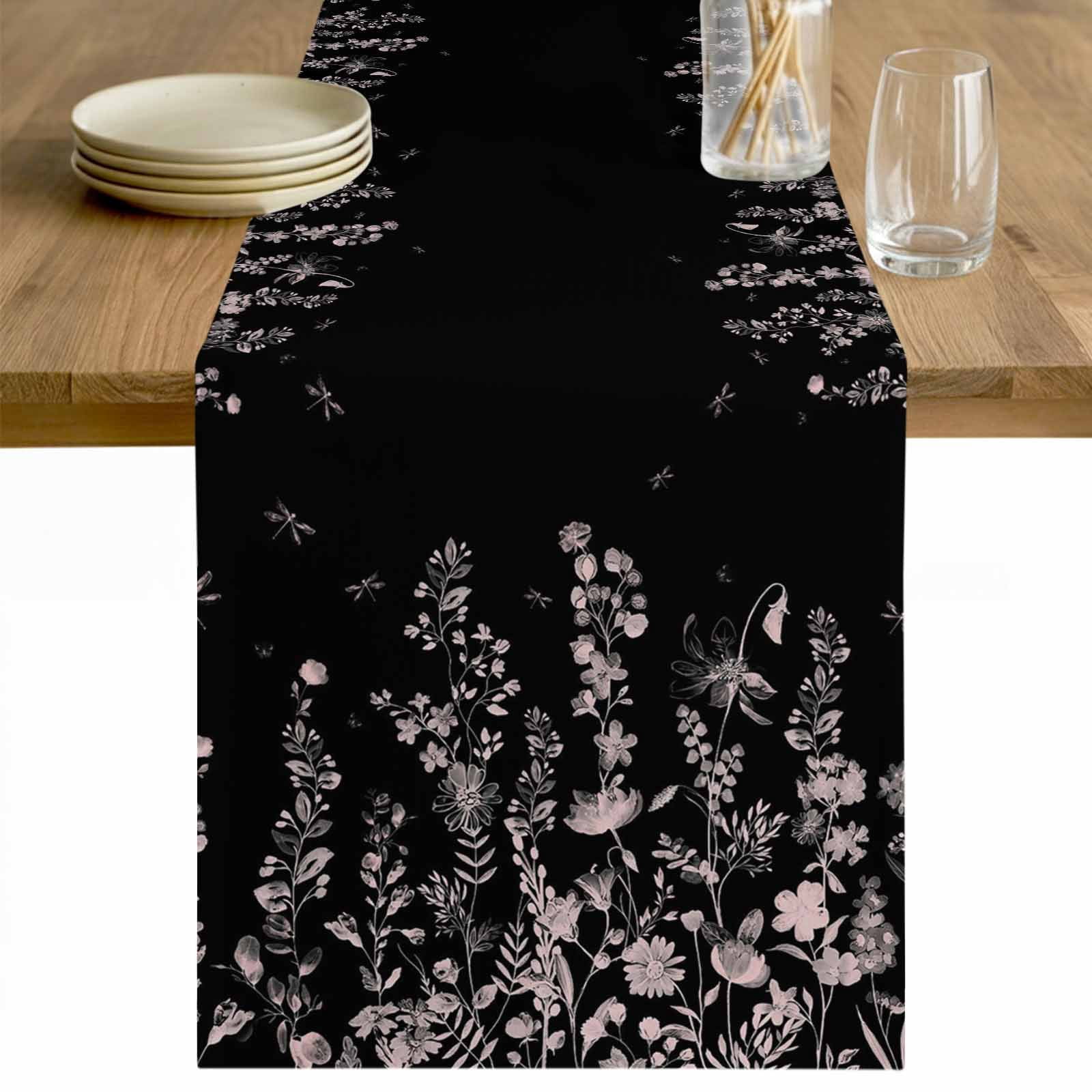 Black Floral Table Runner 120 Inches Long Farmhouse Dress Scarves ...