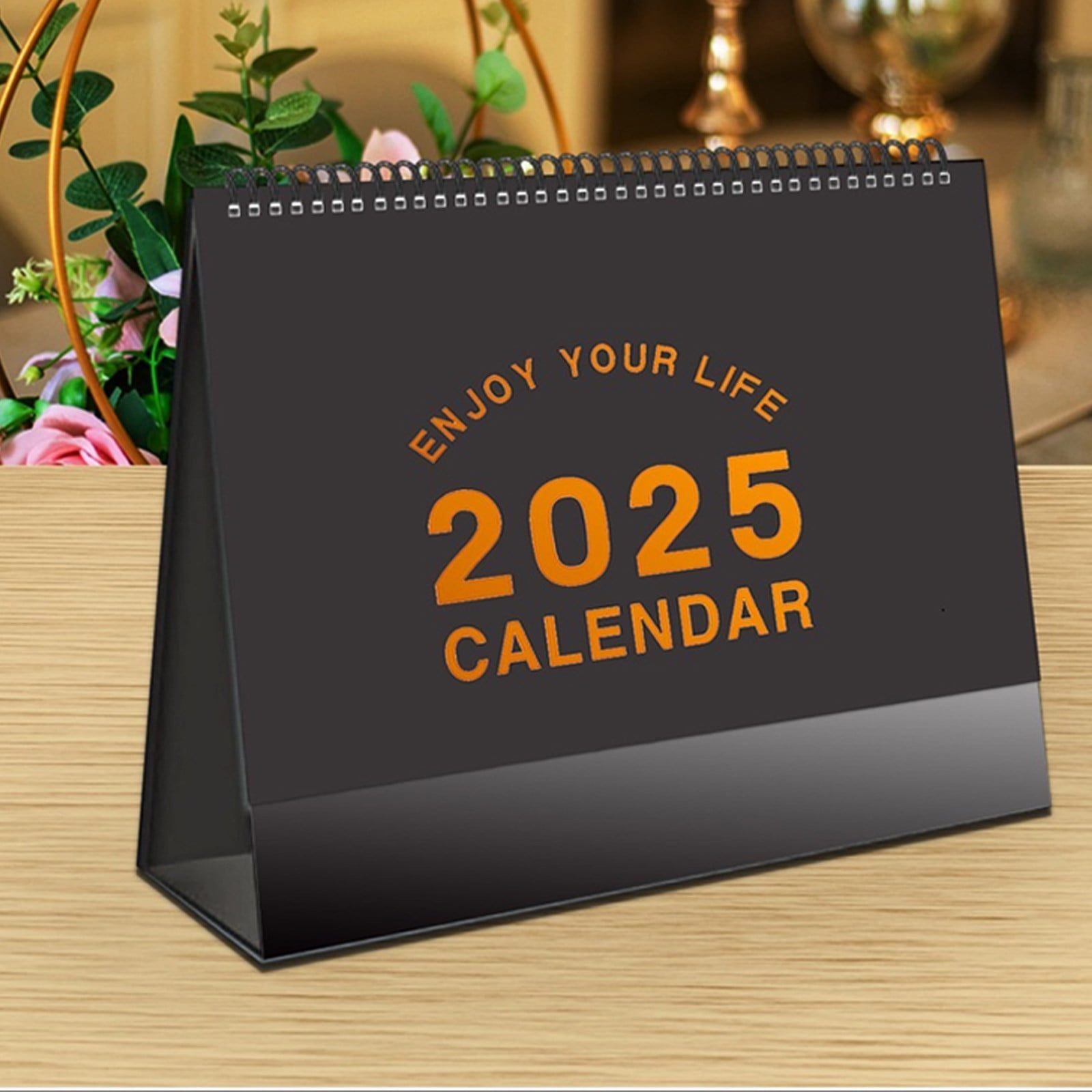 Black Floral Theme Desktop Calendar 2025,Mini Standing Flip Desktop ...