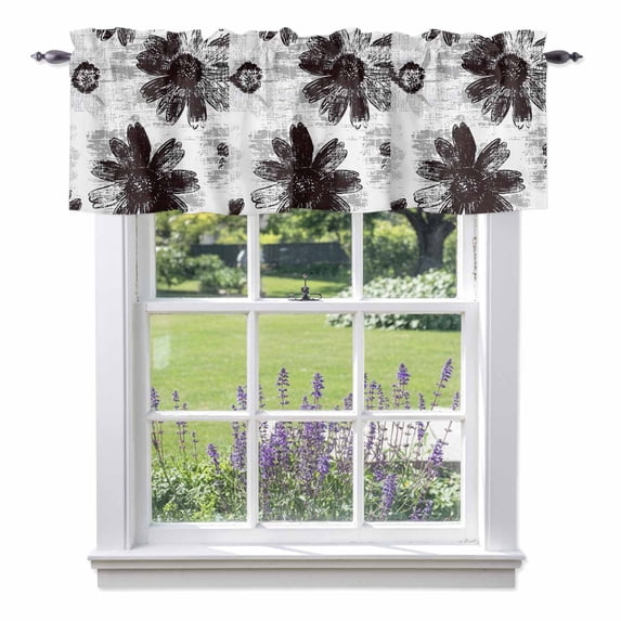 Black Floral Valances for Windows, Vintage Flowers Valance Window ...