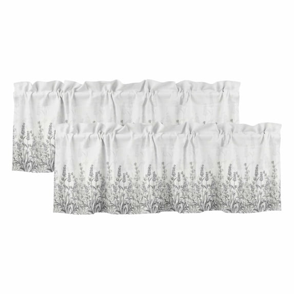 Black Flower 2 Panels Kitchen Valance, Vintage Watercolor Black White ...
