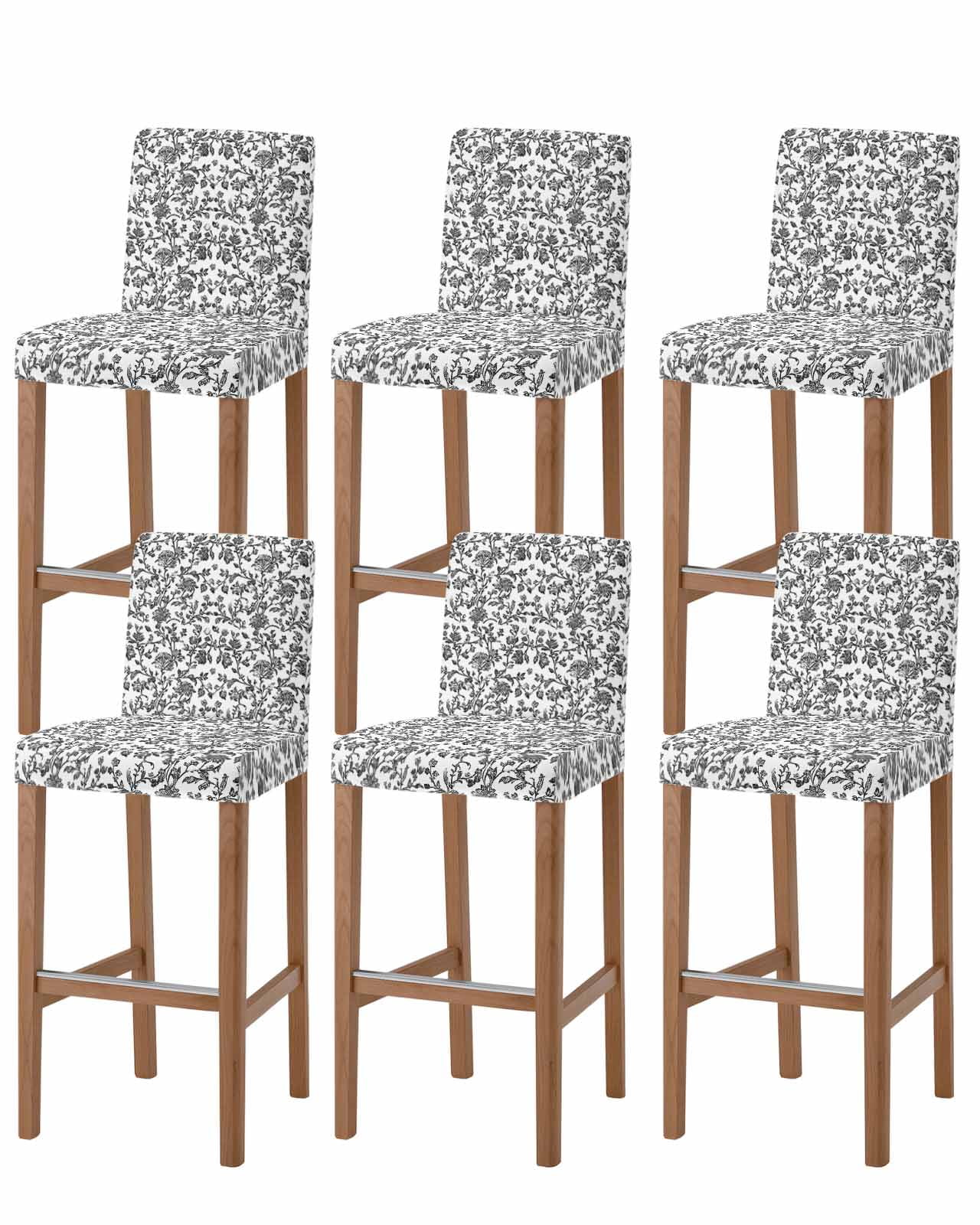 Black Flower Bar Stool Covers Set of 6, Vintage Farmhouse Boho Leaf ...