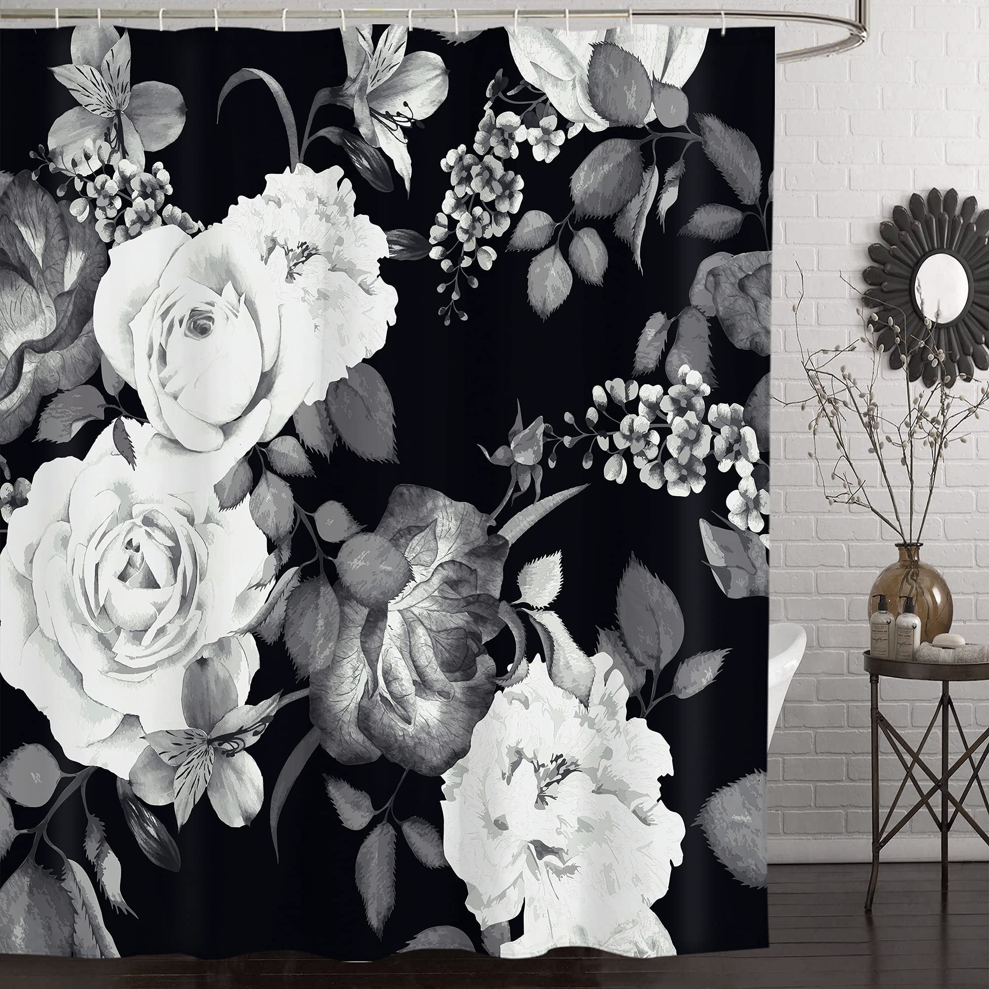 White And Black Floral Curtainsnull