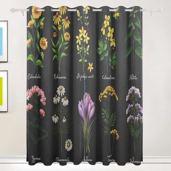 Black Flower Blackout Curtains 55W x 72/84L Living Room Bedroom ...