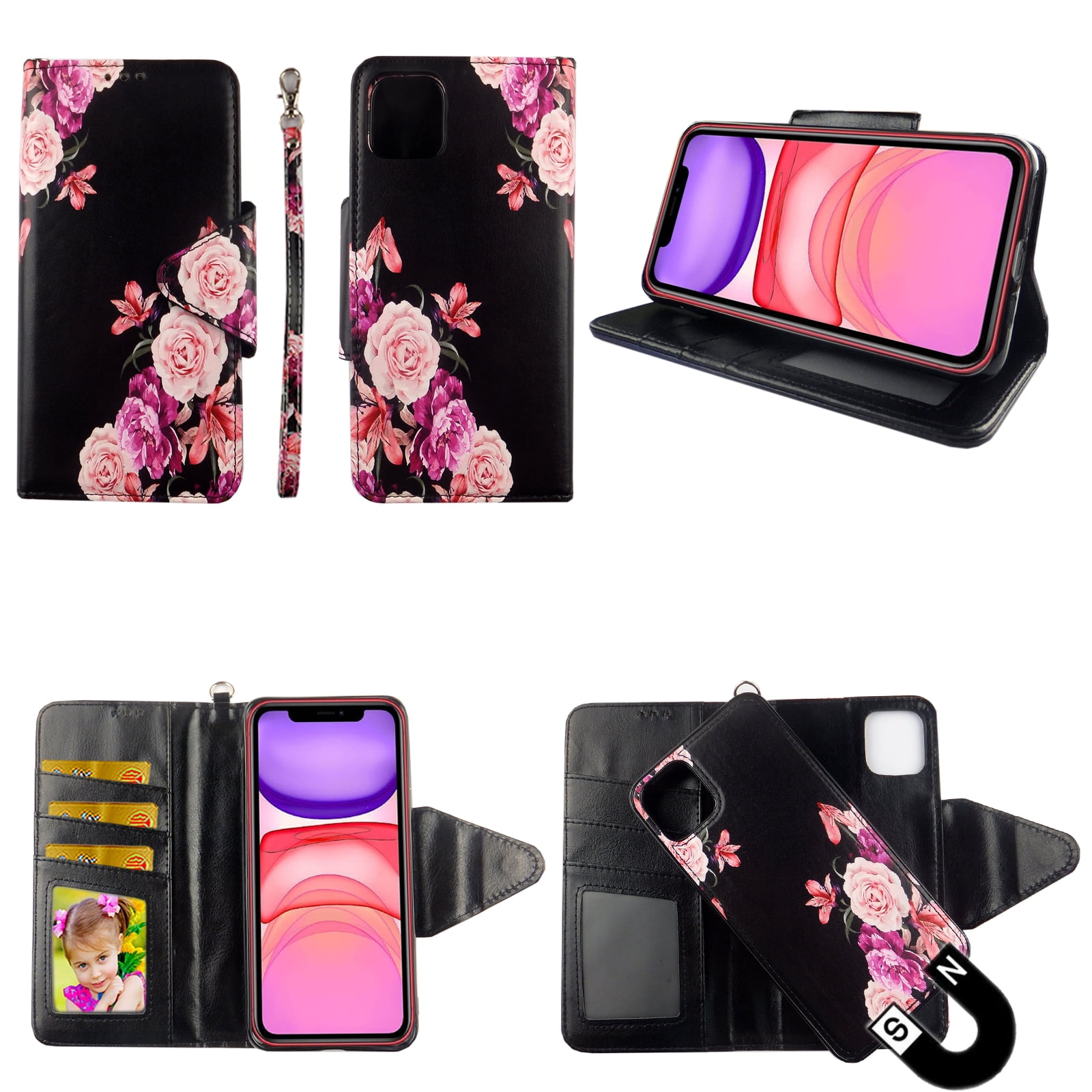 Black Flower Case for Iphone 11 Pro MAX Magnetic Detachable Hybrid ...