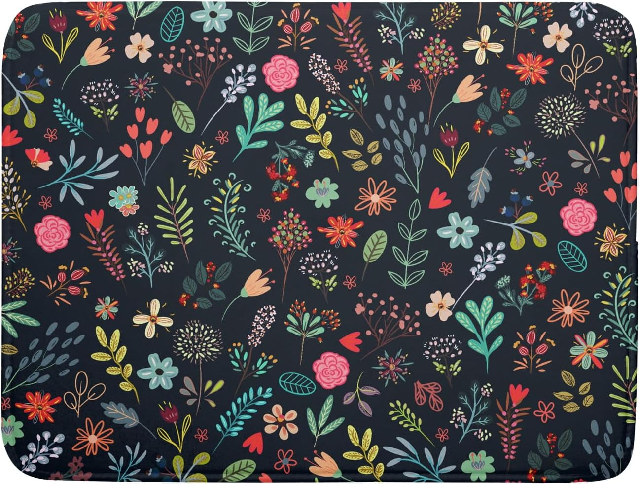 Black Flower Dish Drying Mat for Kitchen Counter 16x18 inch Spring ...