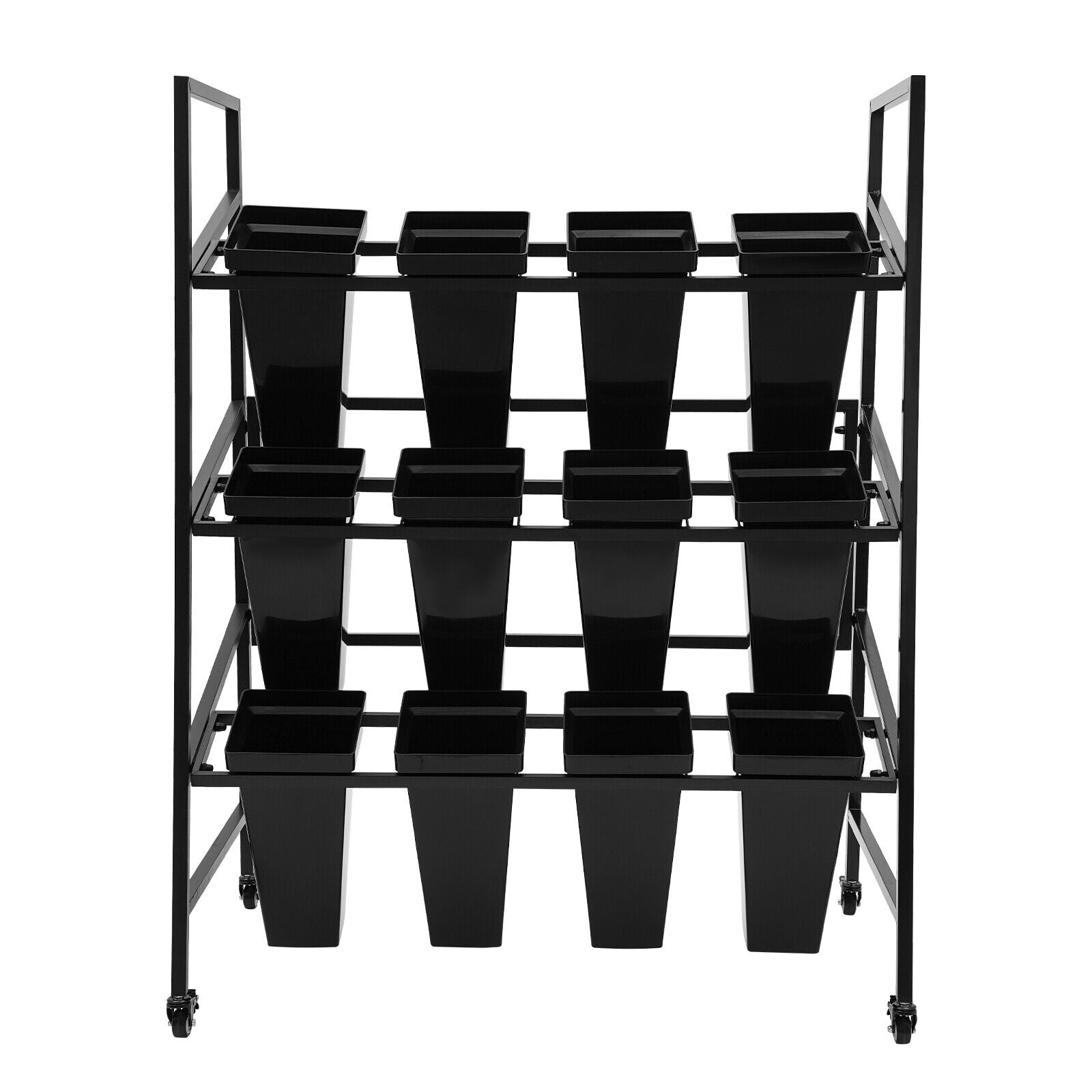Black Flower Display Stands with 12 Buckets, 3 Layers Flower Stand with ...
