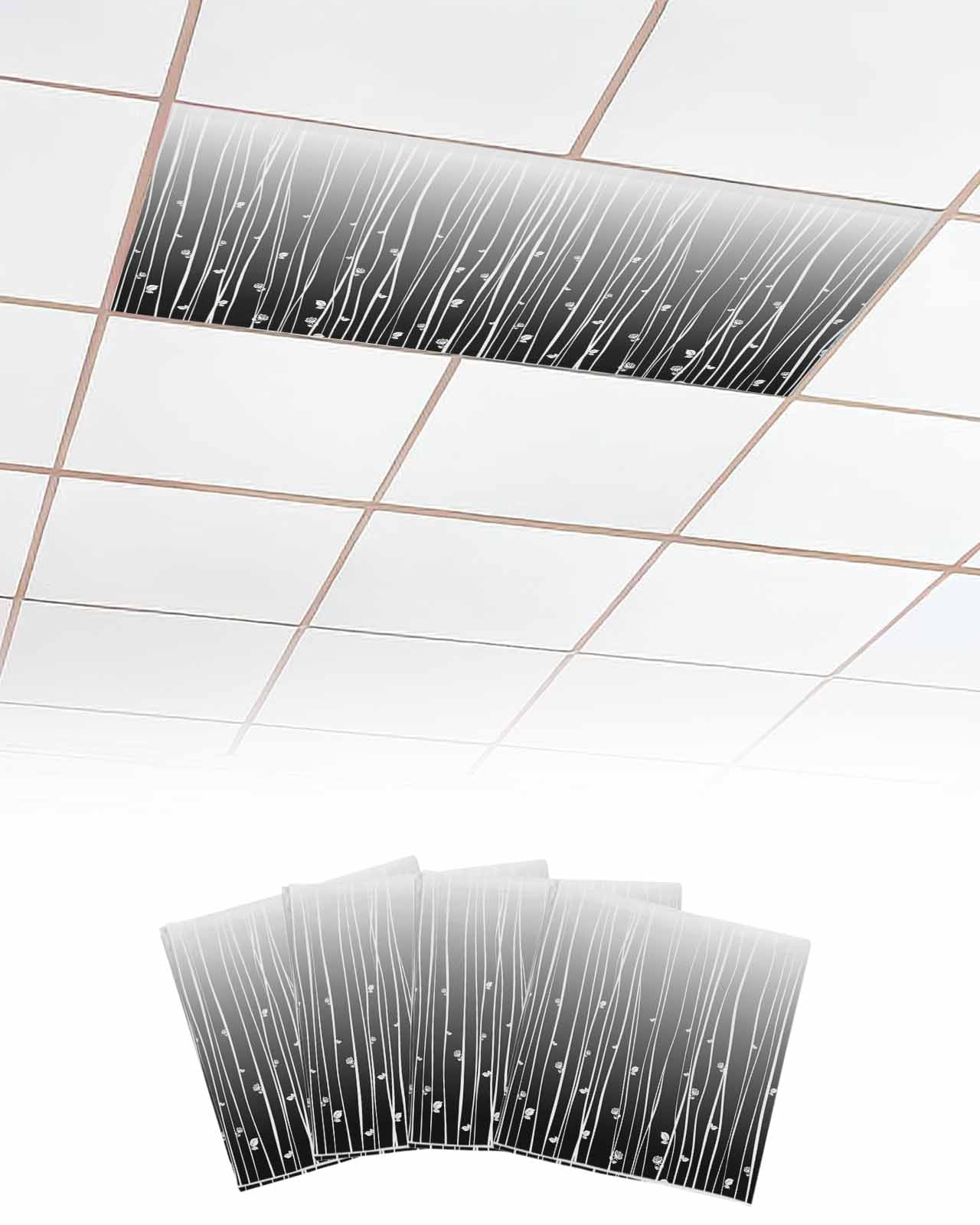 Black Flower Fluorescent Light Covers for Ceiling Lights 4x2 feet,4 ...