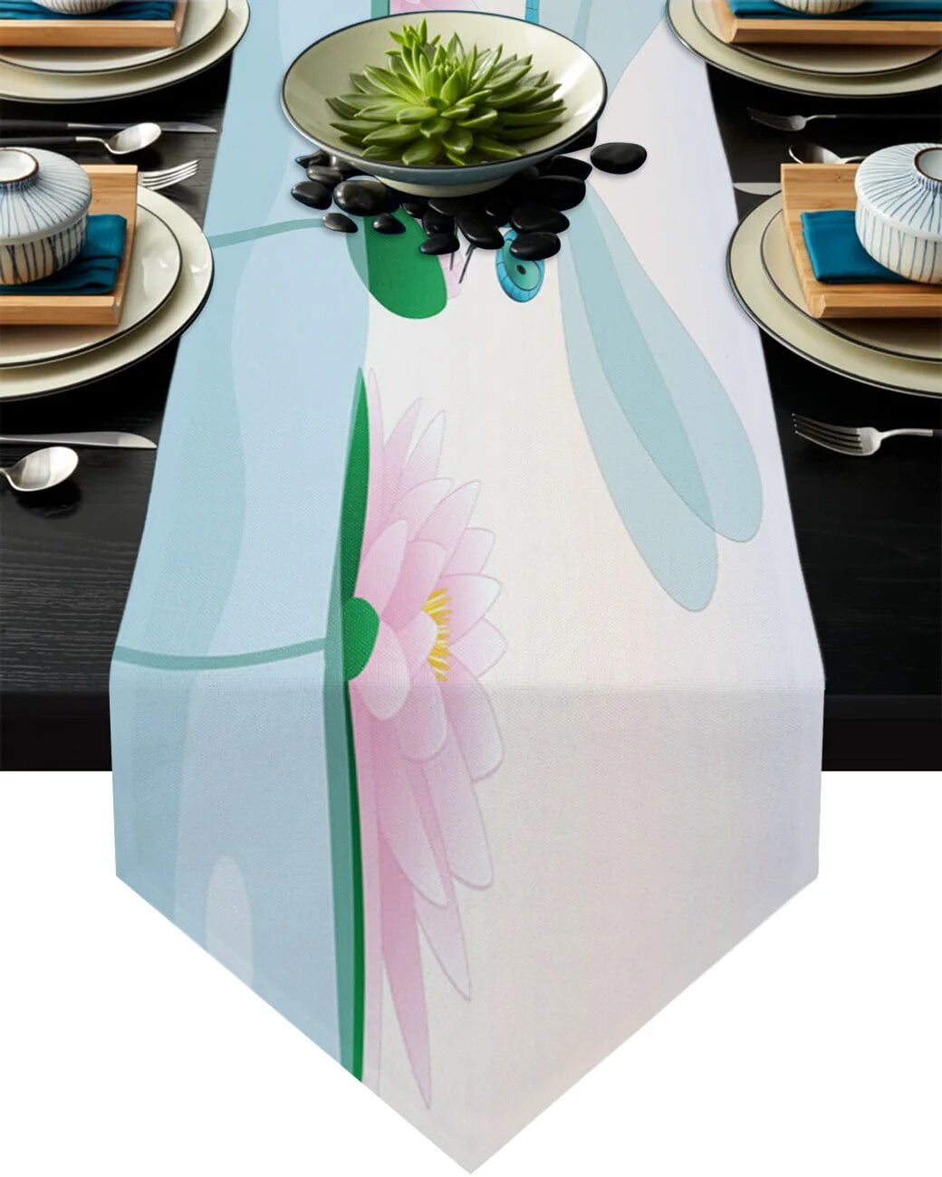 Black Flower Grass Dragonfly Table Runner For Wedding Hotel Party Table ...