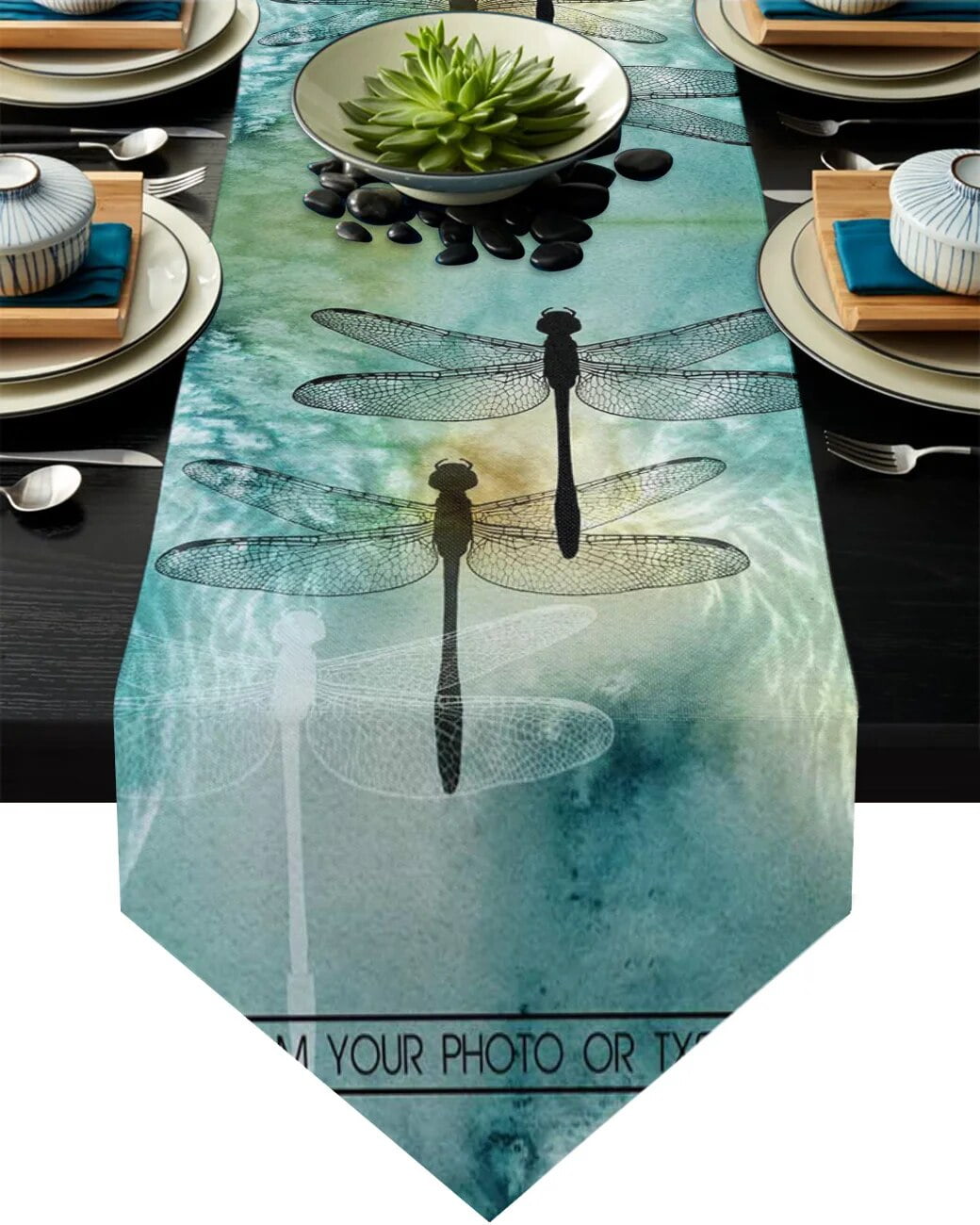 Black Flower Grass Dragonfly Table Runner For Wedding Hotel Party Table ...
