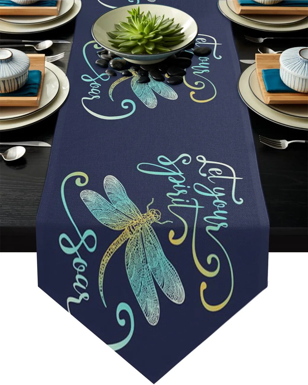 Black Flower Grass Dragonfly Table Runner For Wedding Hotel Party Table ...