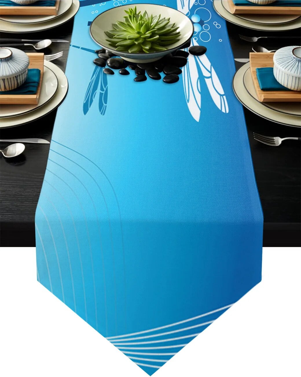 Black Flower Grass Dragonfly Table Runner For Wedding Hotel Party Table ...